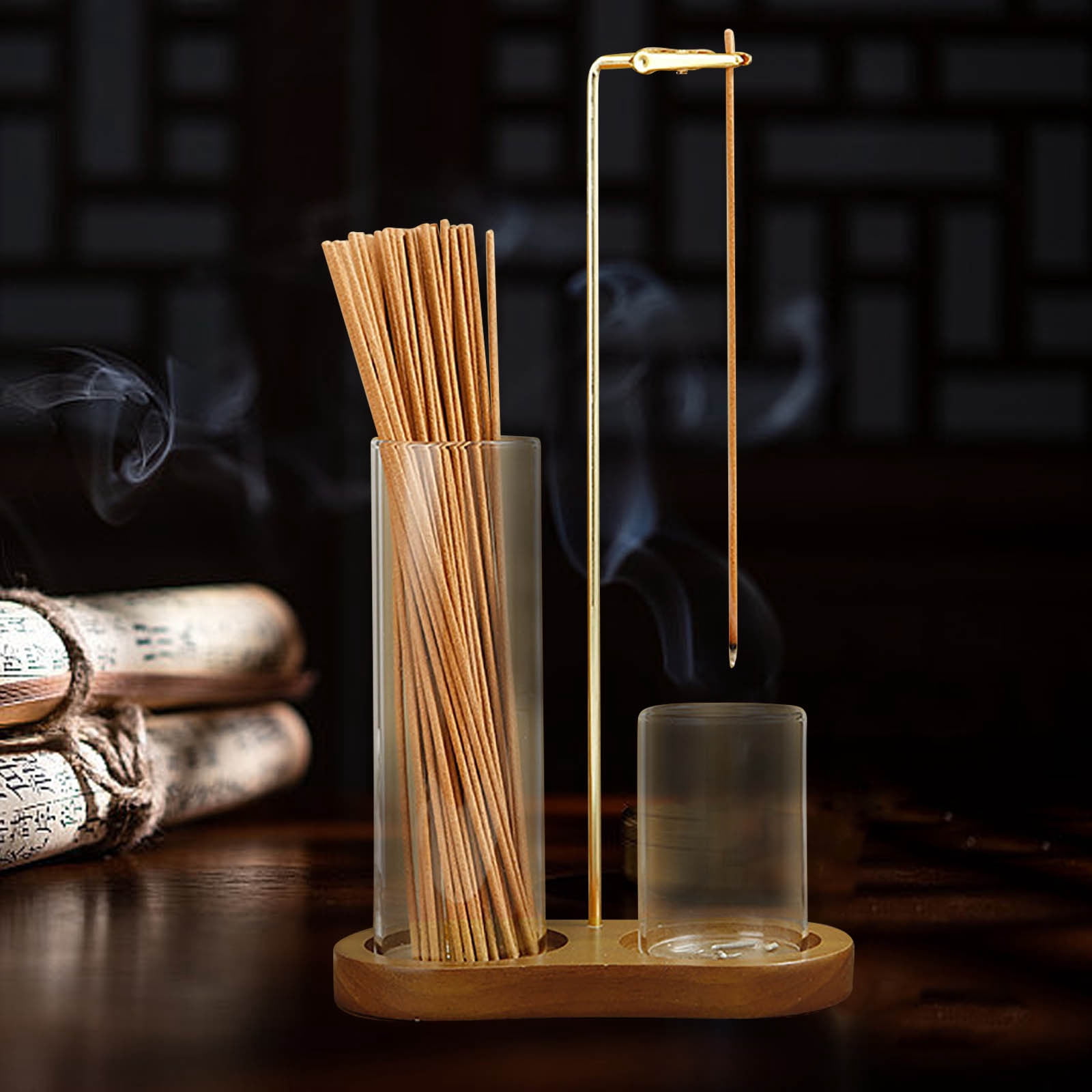 2-in-1 Incense Holder for Sticks, 8-Shaped Solid Rubber Wood Base with ...