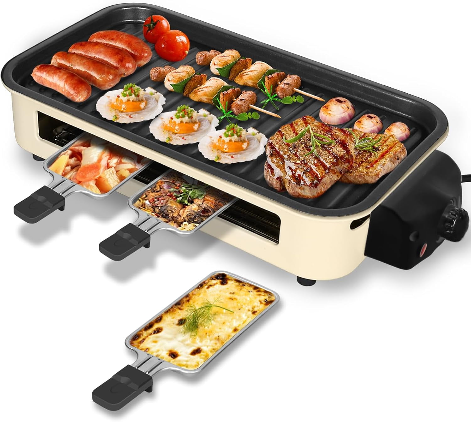 2-in-1 Indoor Smokeless Electric Grill with Raclette Cheese Plates ...