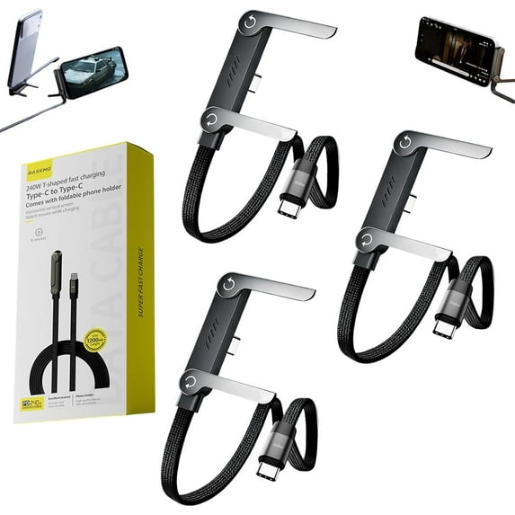 2-in-1 Invisible Holder Charger Cable, 240W Fast Charging Cord with ...