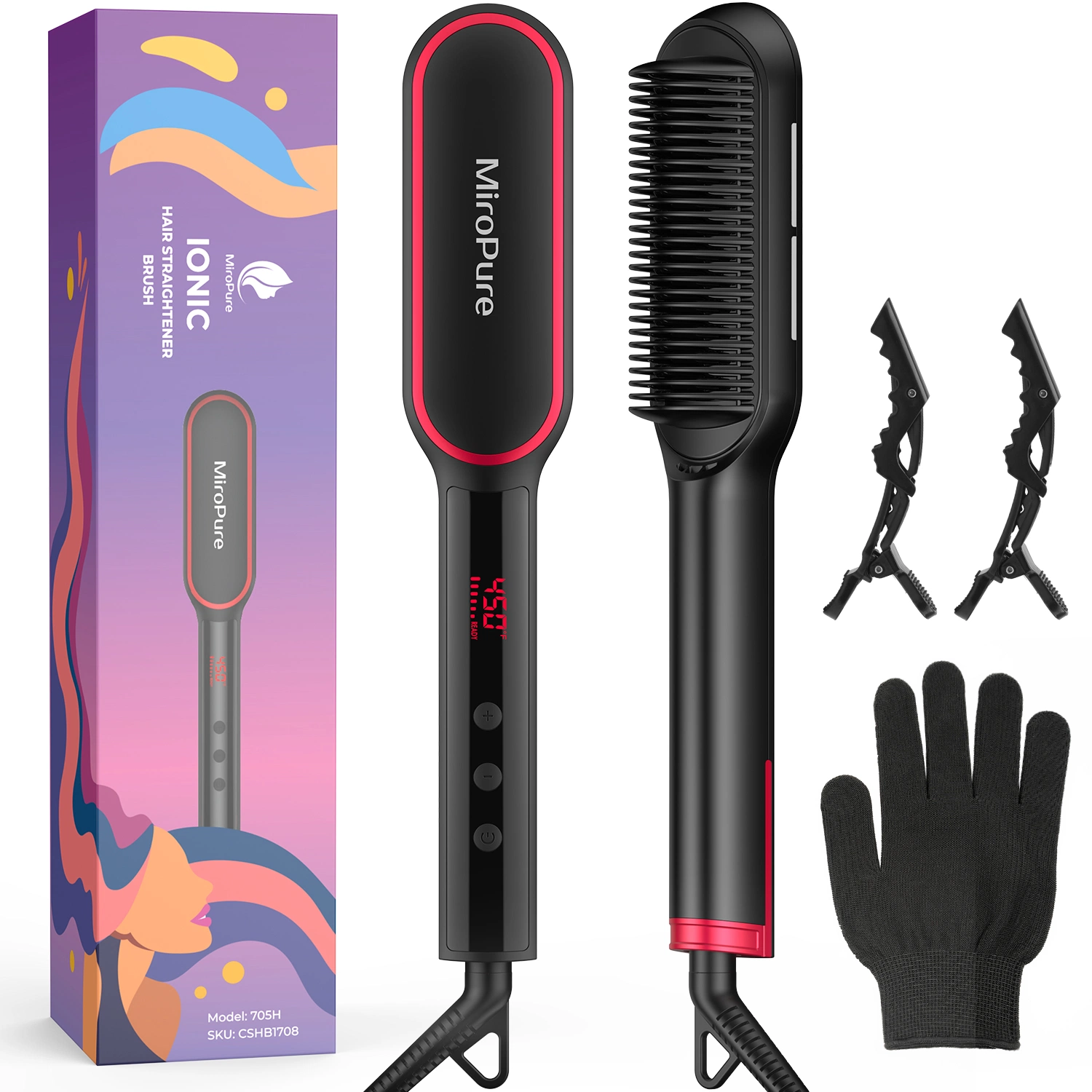 2-in-1 Ionic Straightening Brush with LCD Display, 13 Temperature ...