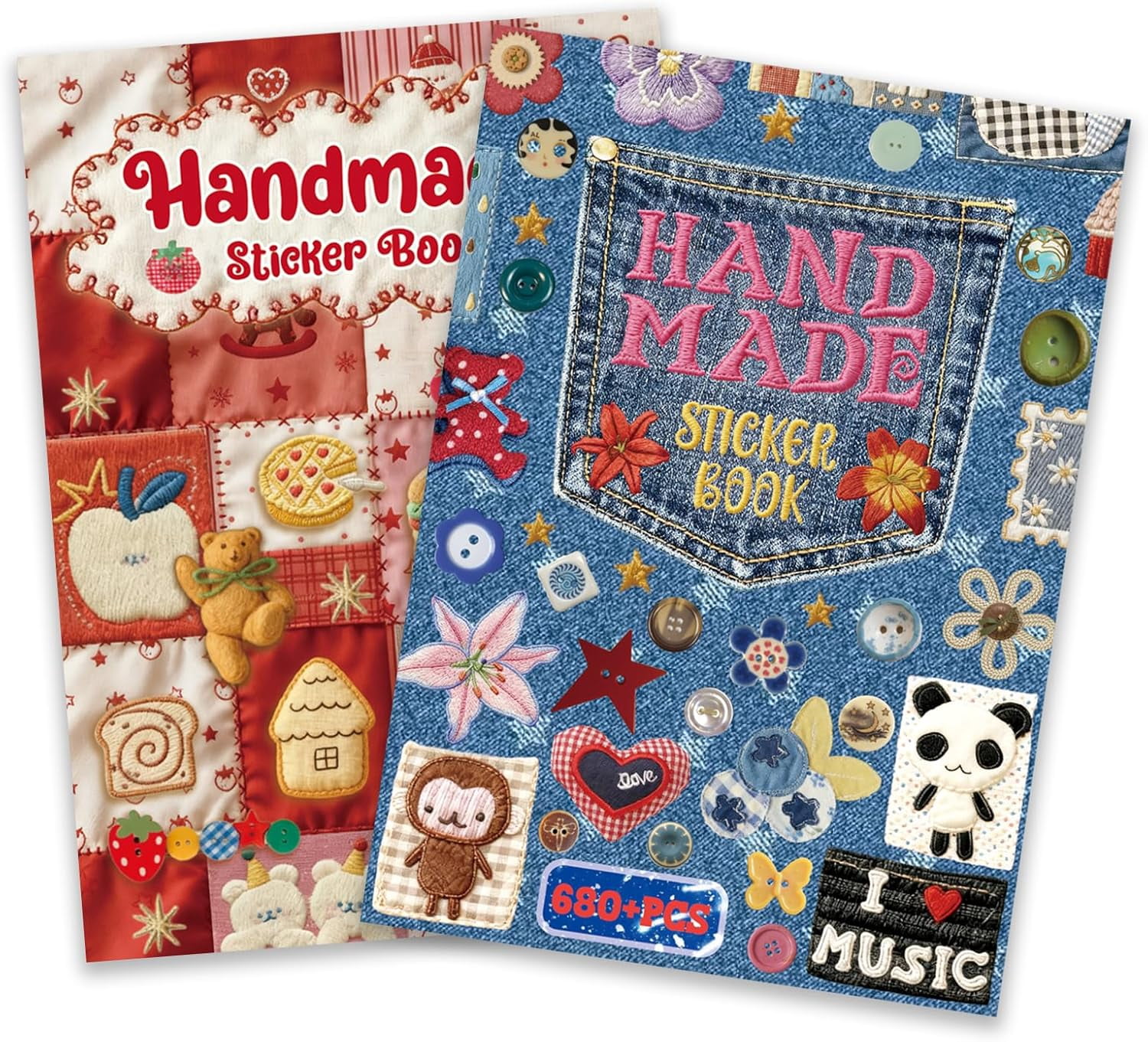 2 in 1 Japanese Sticker Book Combo with Red and Blue Patterned Die Cut ...