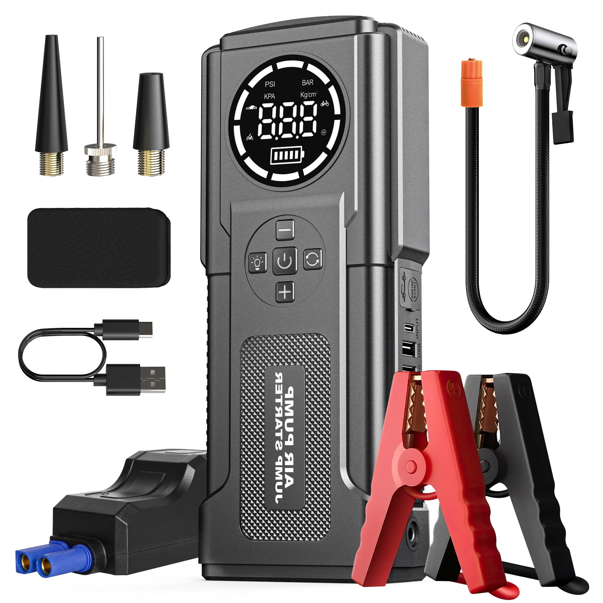 2-in-1 Jump Starter with Air Compressor, 4000A Portable Car Battery ...
