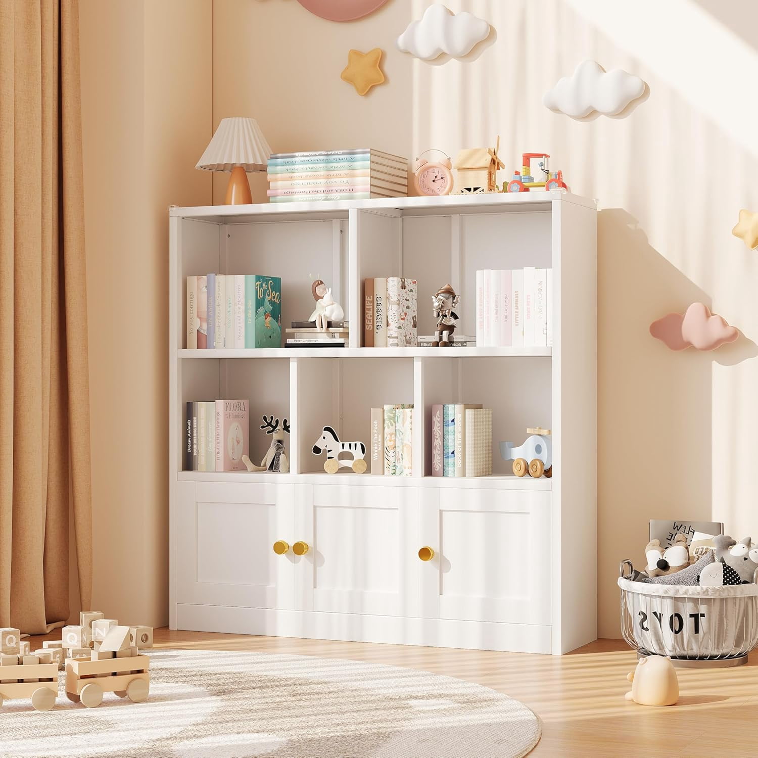2-in-1 Kids Bookshelf and Kids Storage Organizer-Open Bookshelf with 3 ...
