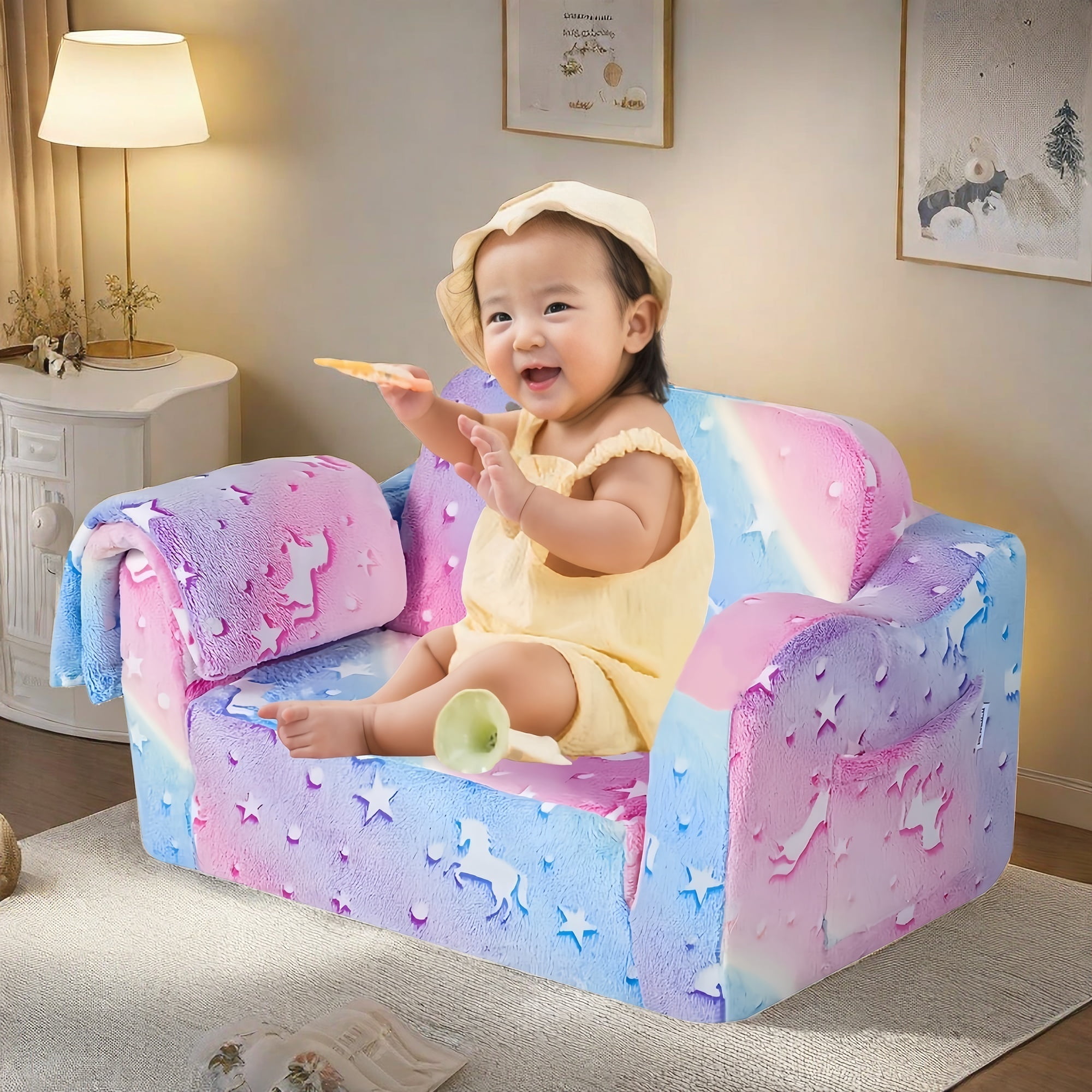 2-in-1 Kids Couch Sofa, Convertible Sofa to Lounger, Toddler Couch ...