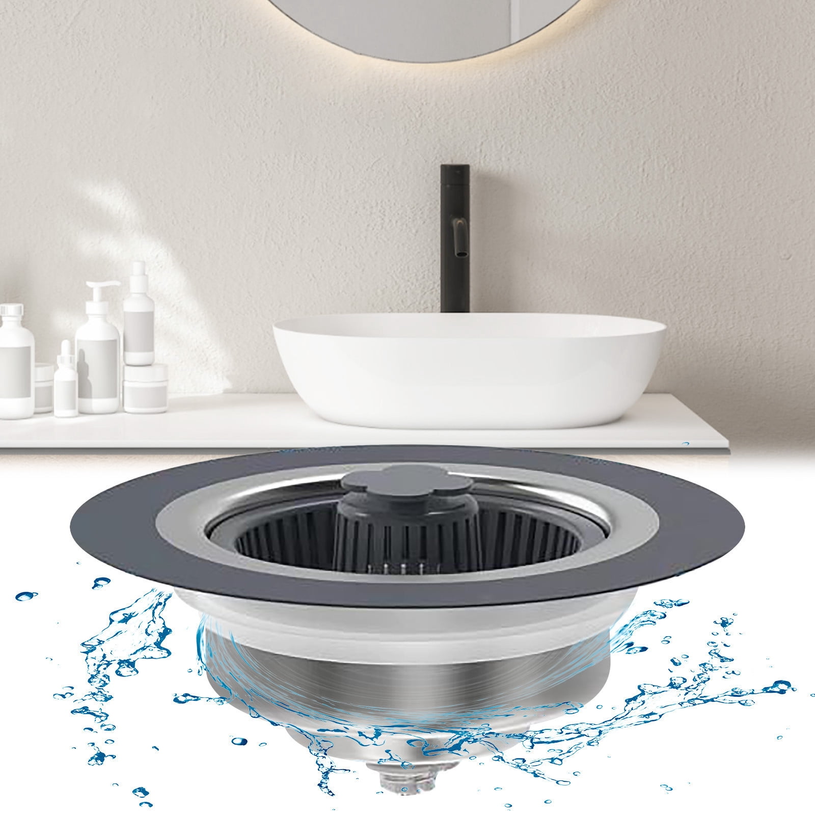 2-in-1 Kitchen Sink Stopper & Floor Cover, Silicone Stainless Steel ...