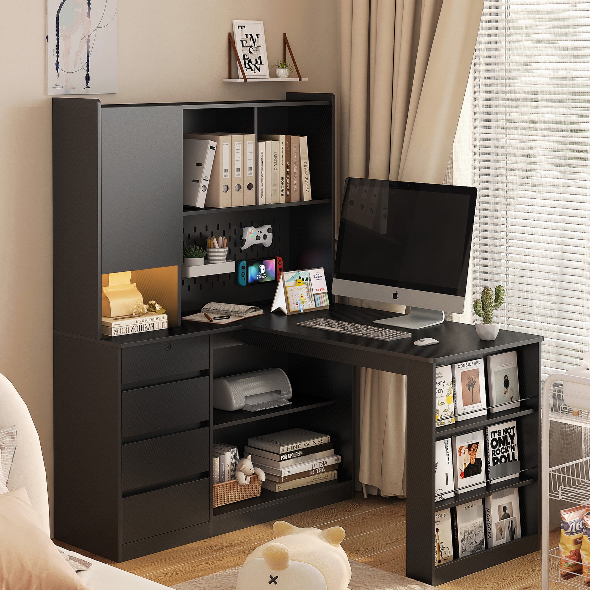 2-in-1 L-Shaped Desk with Storage Cabinet - Everything Within Reach in ...