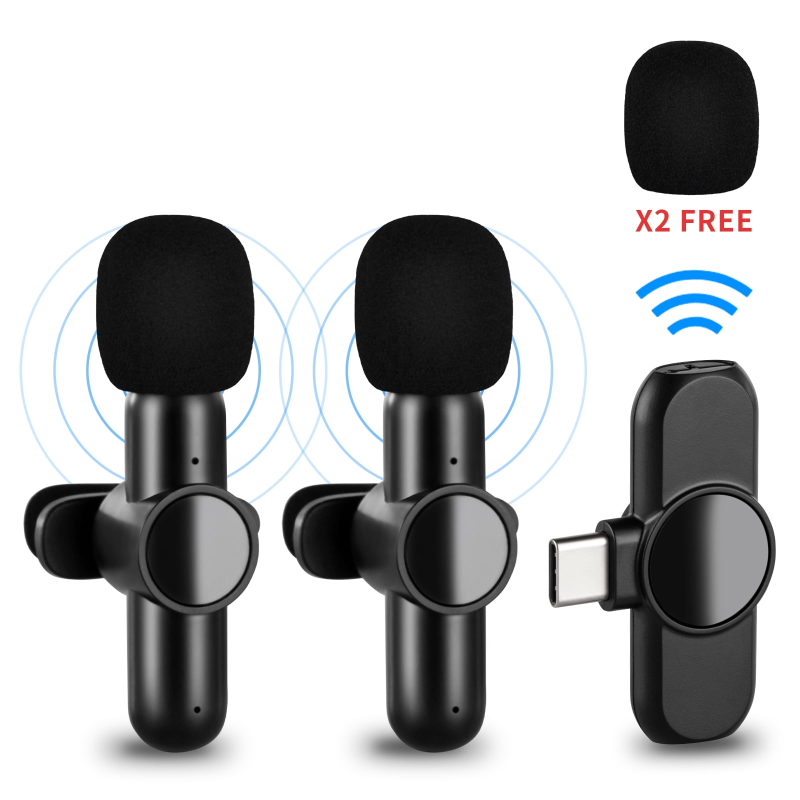 2 in 1 Lavalier Microphone Wireless Audio Video Recording Mini Mic for ...