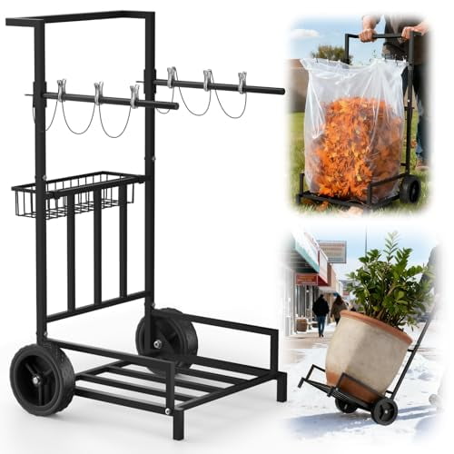 2-in-1 Leaf Bag Holder Cart & Hand Truck Dolly, Heavy Duty Garden Trash ...