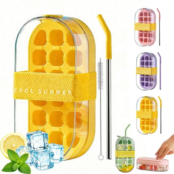 2-in-1 Leakproof Water Bottle with Built-In Ice Cube Tray Straw ...