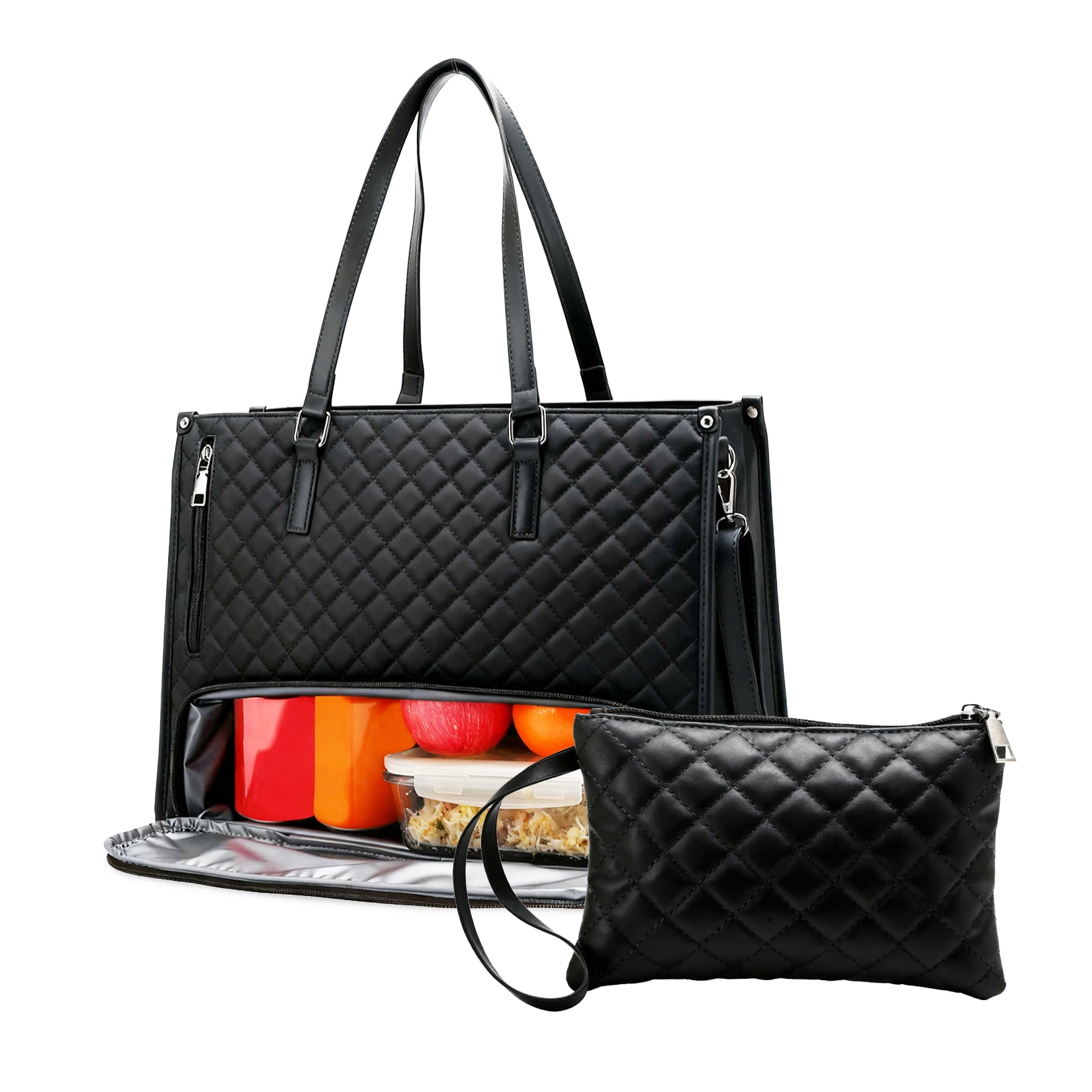 2-in-1 Leather Work Tote Bag for Women Men, Insulated Lunch Tote with ...