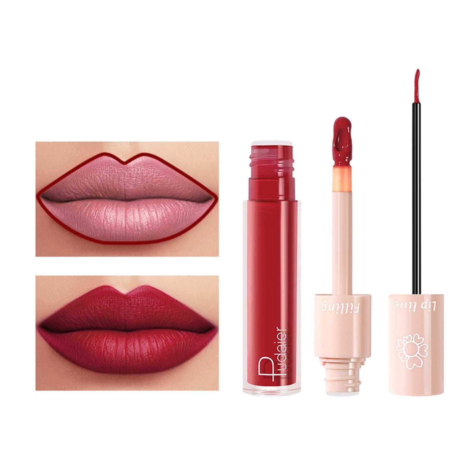 2-in-1 Lip Liner & Gloss Set, Long Lasting Waterproof Lipstick with ...