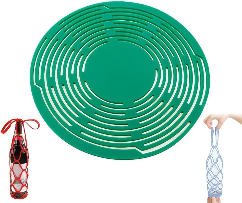 2-in-1 Magic Silicone Wine Tote & Coaster, Expandable Mesh Bottle ...