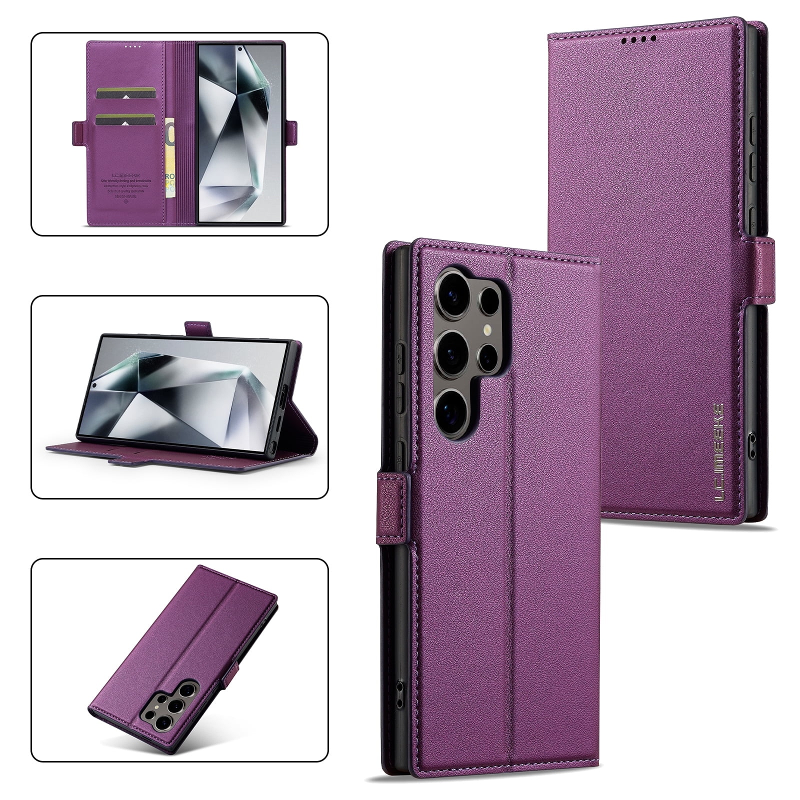 2-in-1 Magnetic Hybrid Leather Wallet Case for Samsung S24 Ultra S23 FE S22 Plus, Multi-coloured ...