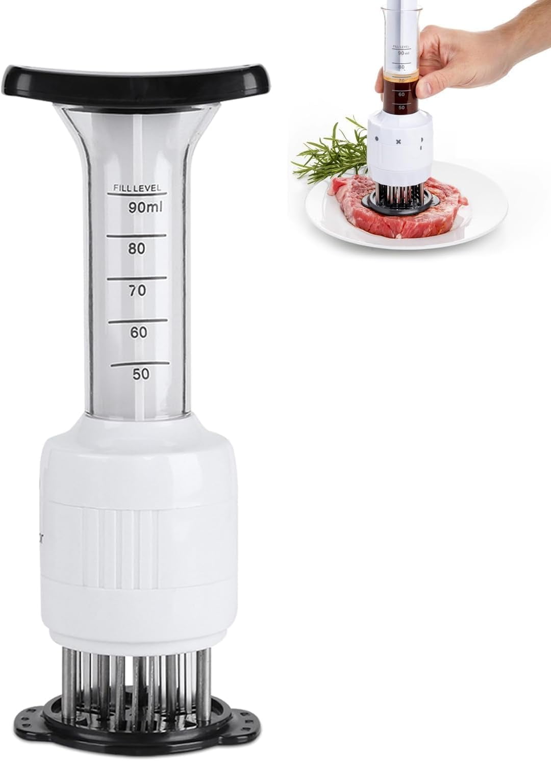 2-in-1 Meat Tenderizer with Marinade Injector, Stainless Steel Needles ...