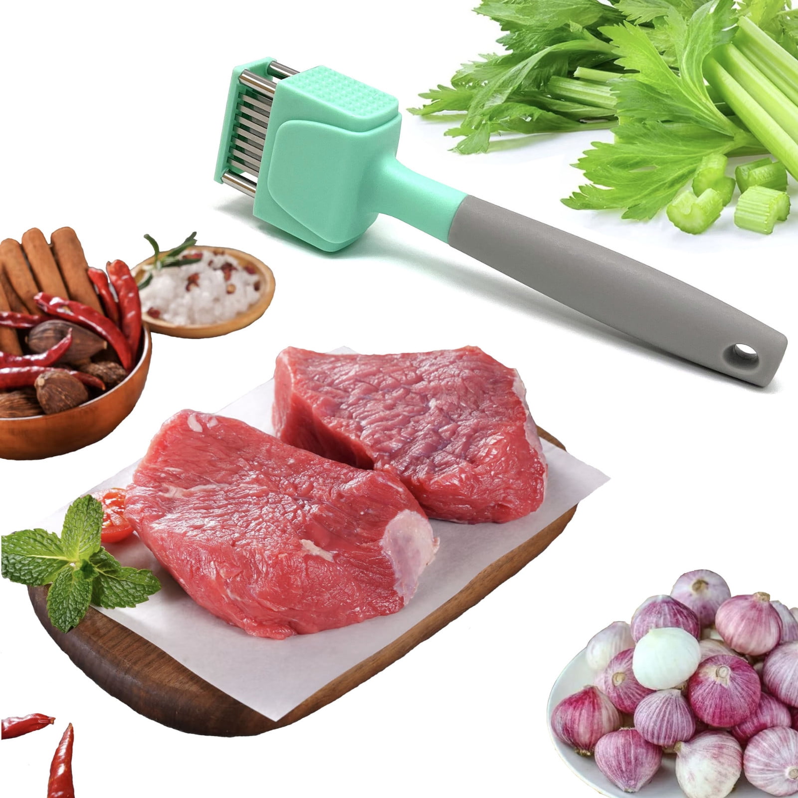 2-in-1 Meat Tenderizer Needle - Stainless Steel Pounder with Ergonomic ...