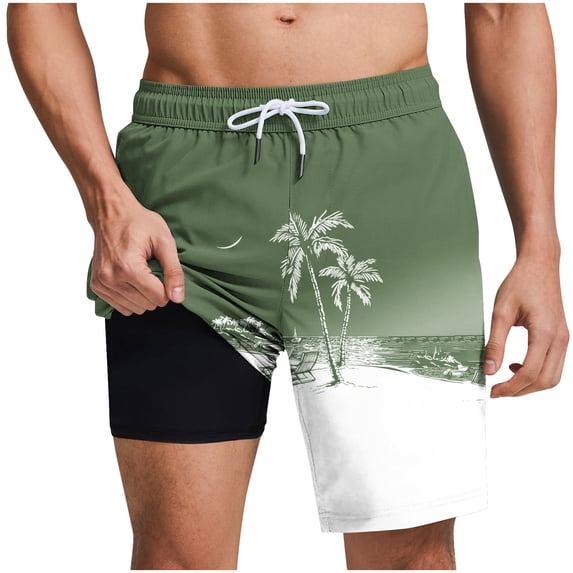 2-in-1 Men's Swim Trunks Elastic Waist Drawstring Quick Dry Shorts ...