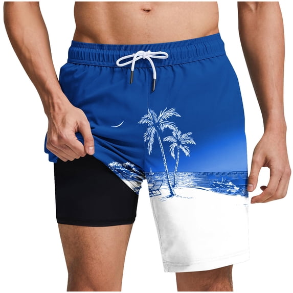 2-in-1 Men's Swim Trunks Elastic Waist Drawstring Quick Dry Shorts ...