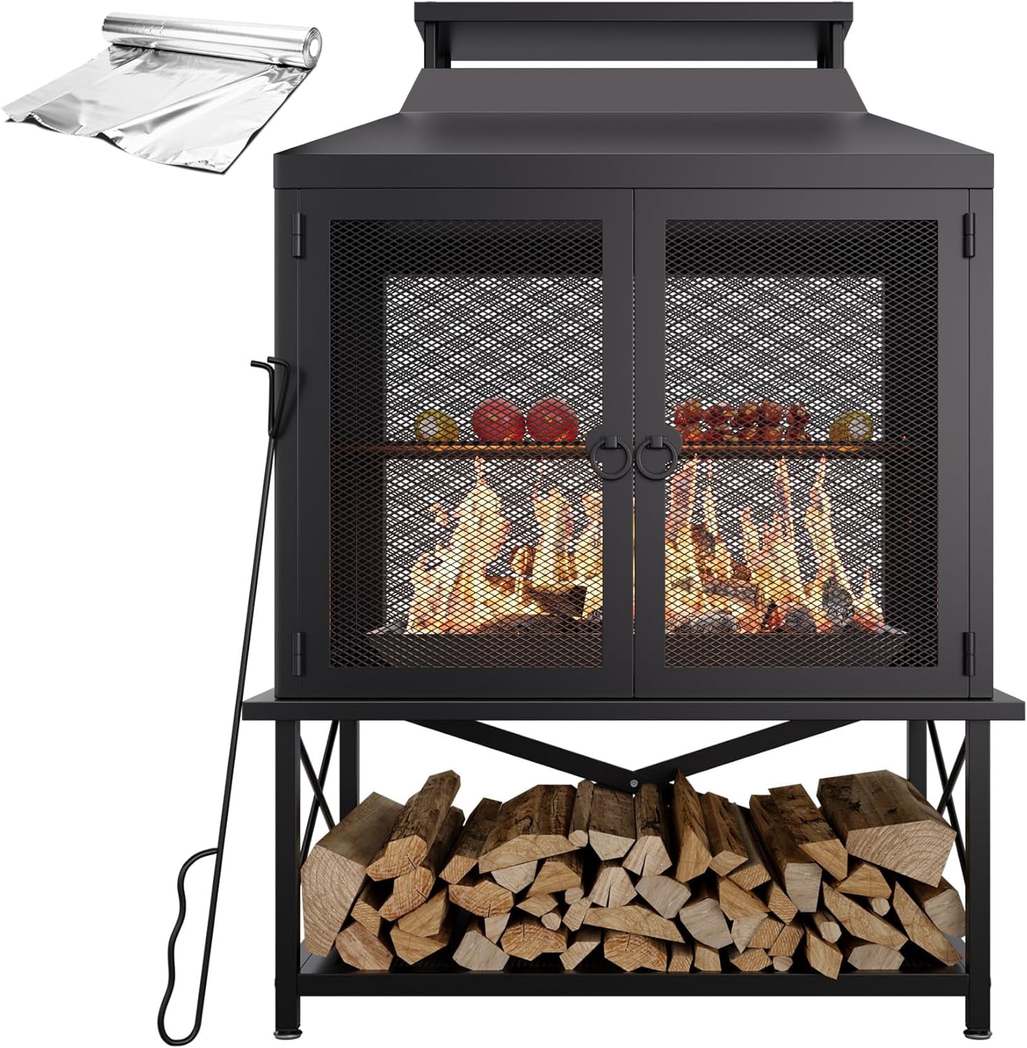 2-in-1 Metal Chiminea Fireplace with Grill,Wood Burning Outdoor ...