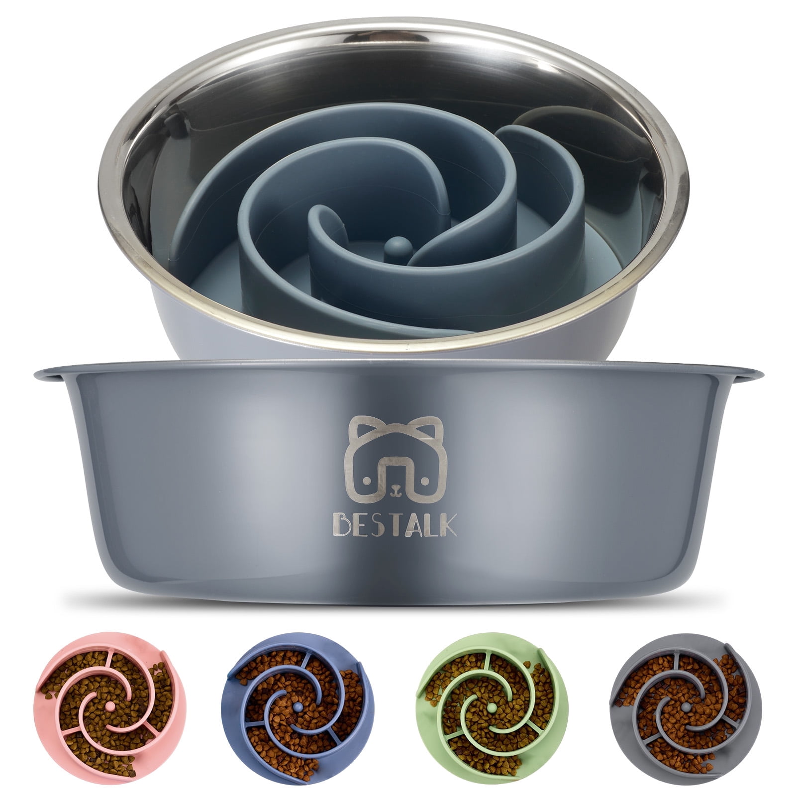 2-in-1 Metal Slow Feeder Dog Bowl, Bestalk Stainless Steel Dog Bowls ...