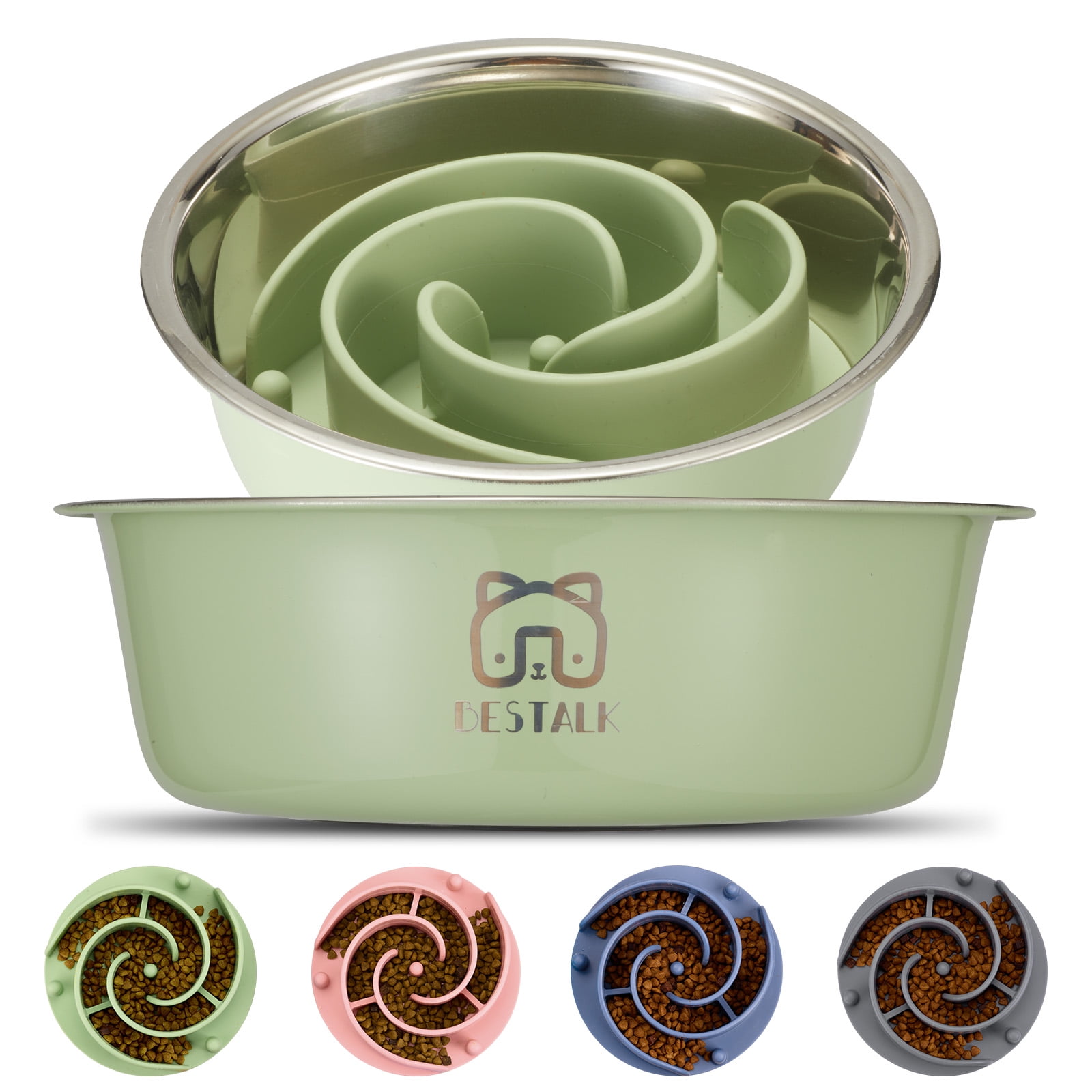 2-in-1 Metal Slow Feeder Dog Bowl, Bestalk Stainless Steel Dog Bowls ...