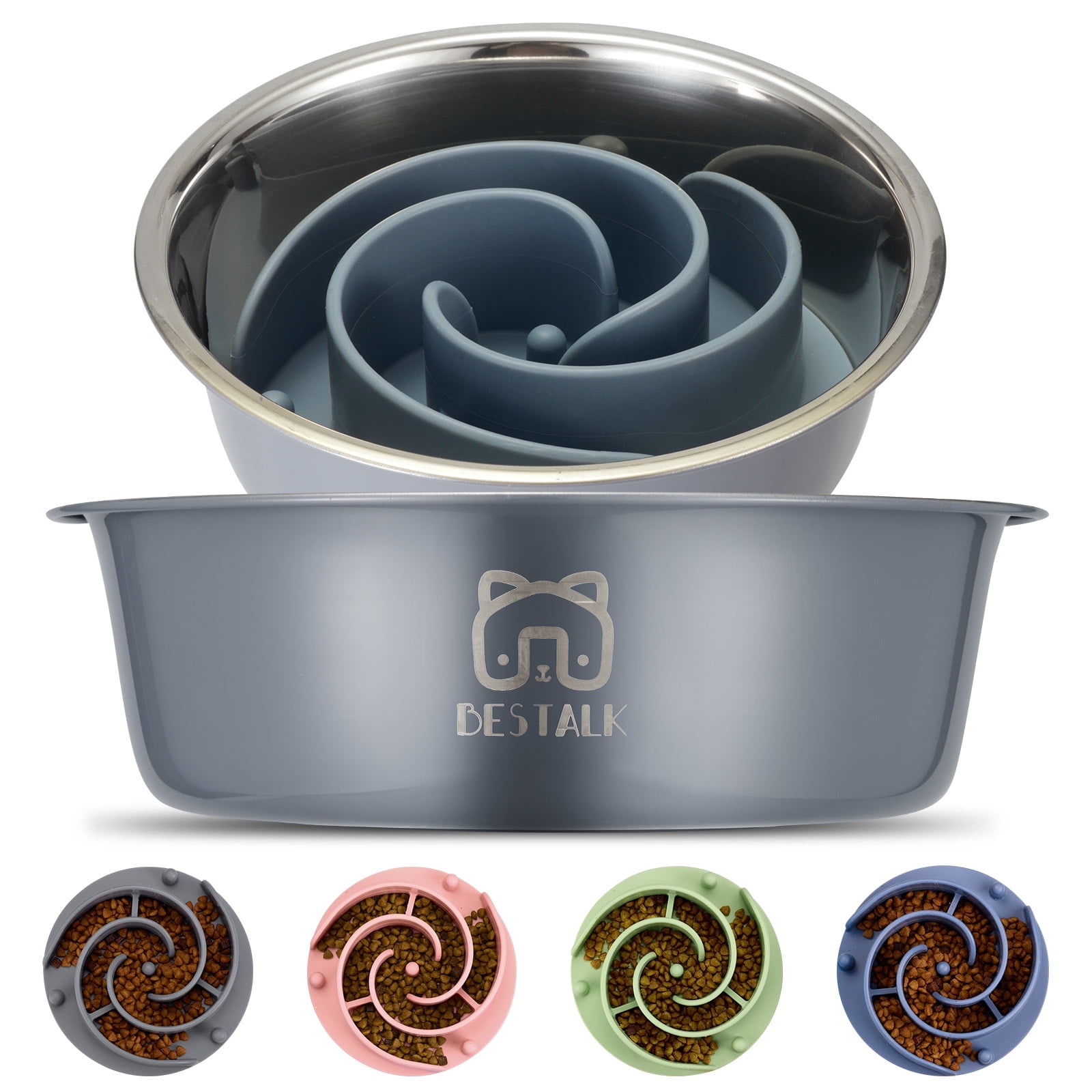 2-in-1 Metal Slow Feeder Dog Bowl, Bestalk Stainless Steel Dog Bowls ...