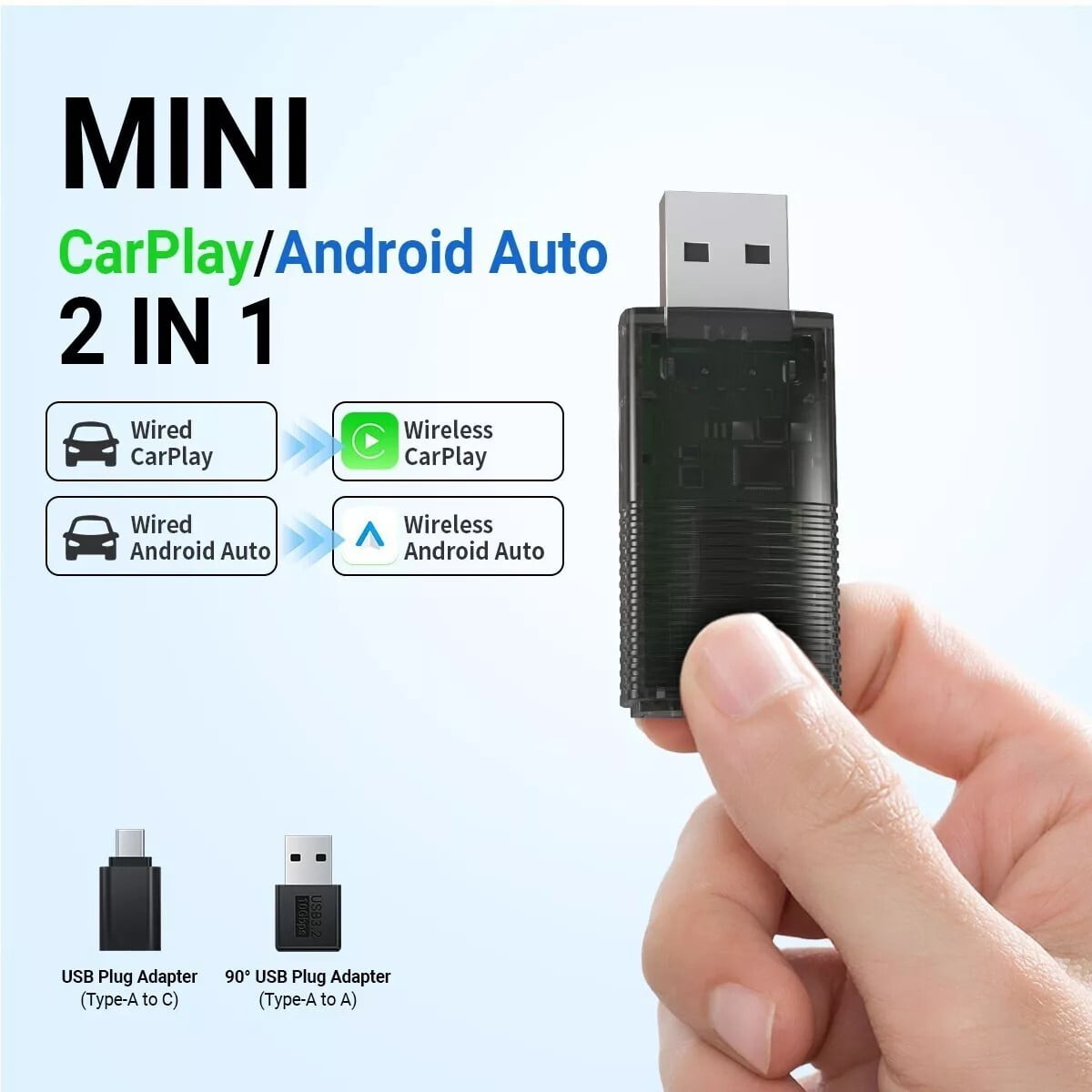 2 in 1 Mini Wireless Apple CarPlay/Android Auto Adapter Dongle USB Plug ...