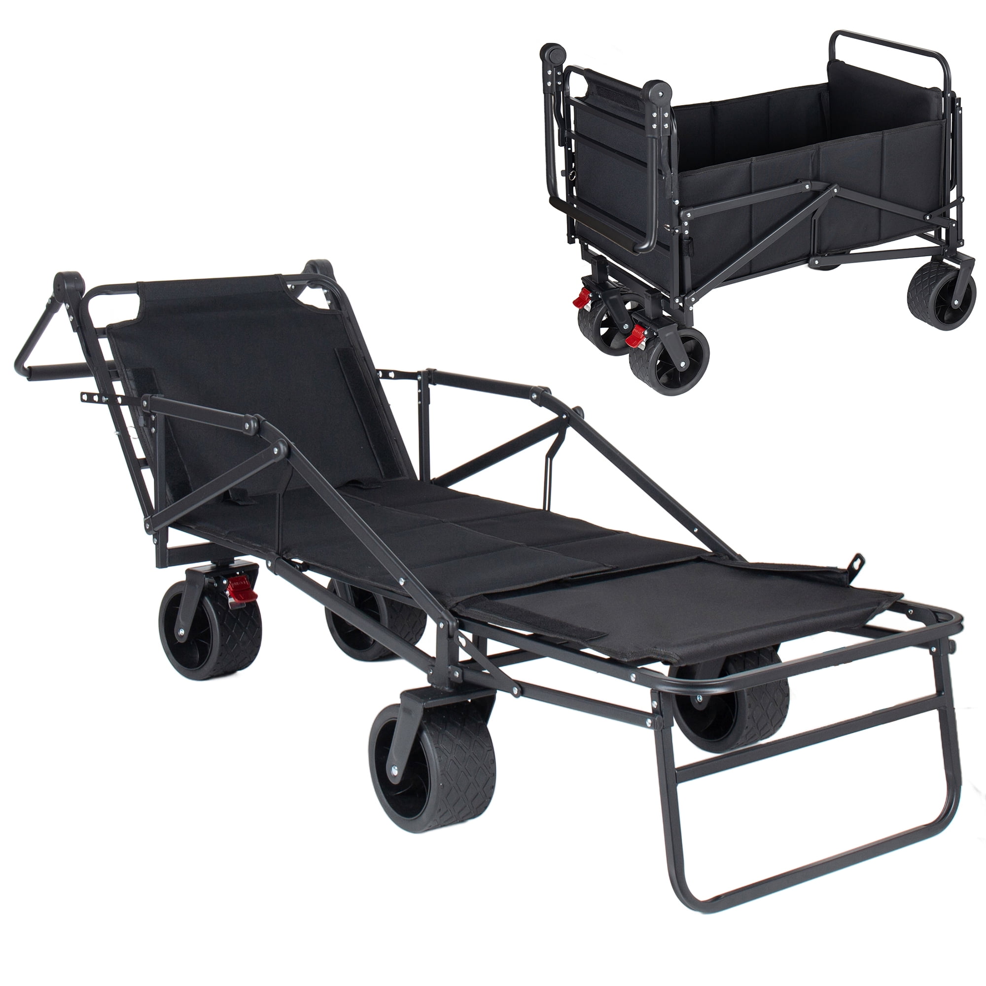 2-in-1 Multifunctional Folding Wagon Cart, Convertible Beach Chair with ...