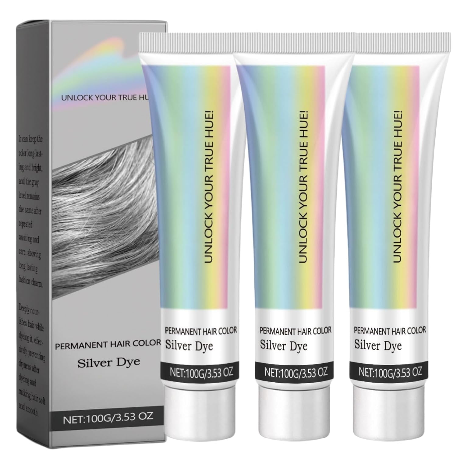 2-in-1 Natural Essence Extract Silver Hair Dye, Permanent Hair Color ...