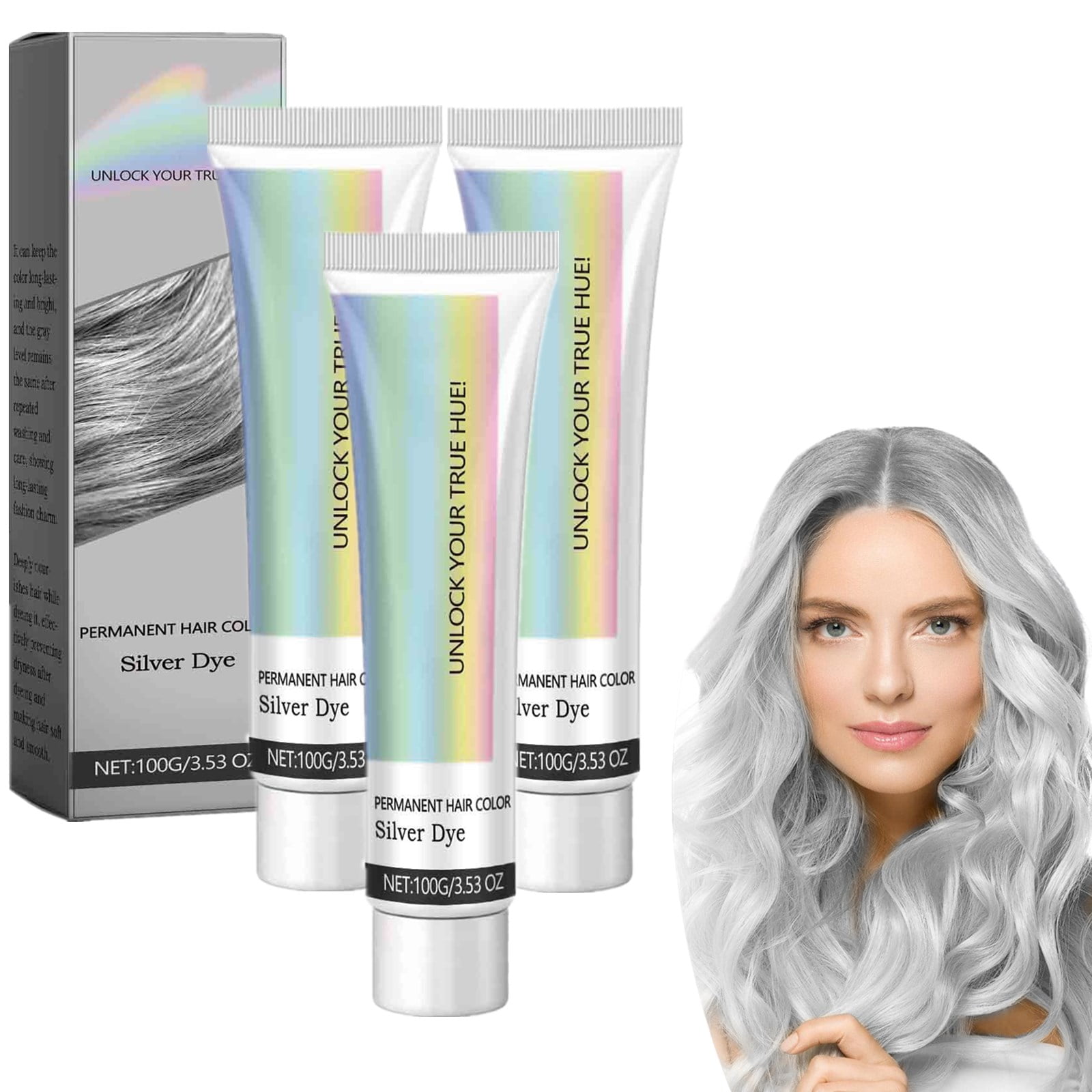 2-in-1 Natural Food Extract Silver Hair Dye, Silver Grey Natural Hair ...