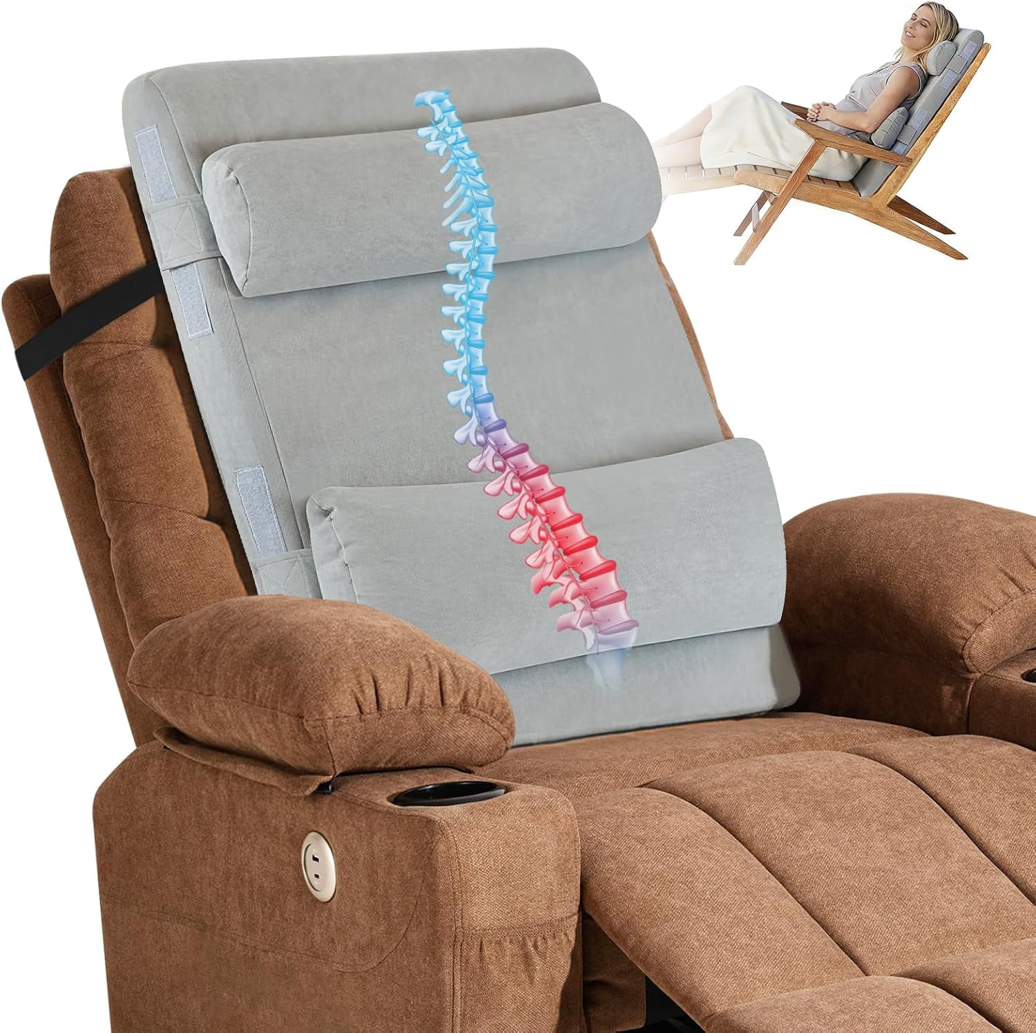 2-in-1 Neck & Lumbar Support Pillow with Adjustable Height and ...