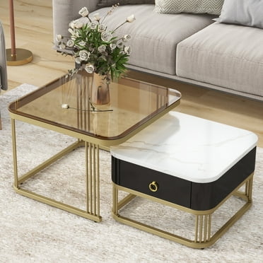 "COSVALVE 42.5"" Rectangular High Gloss Black Marble Coffee Table ...