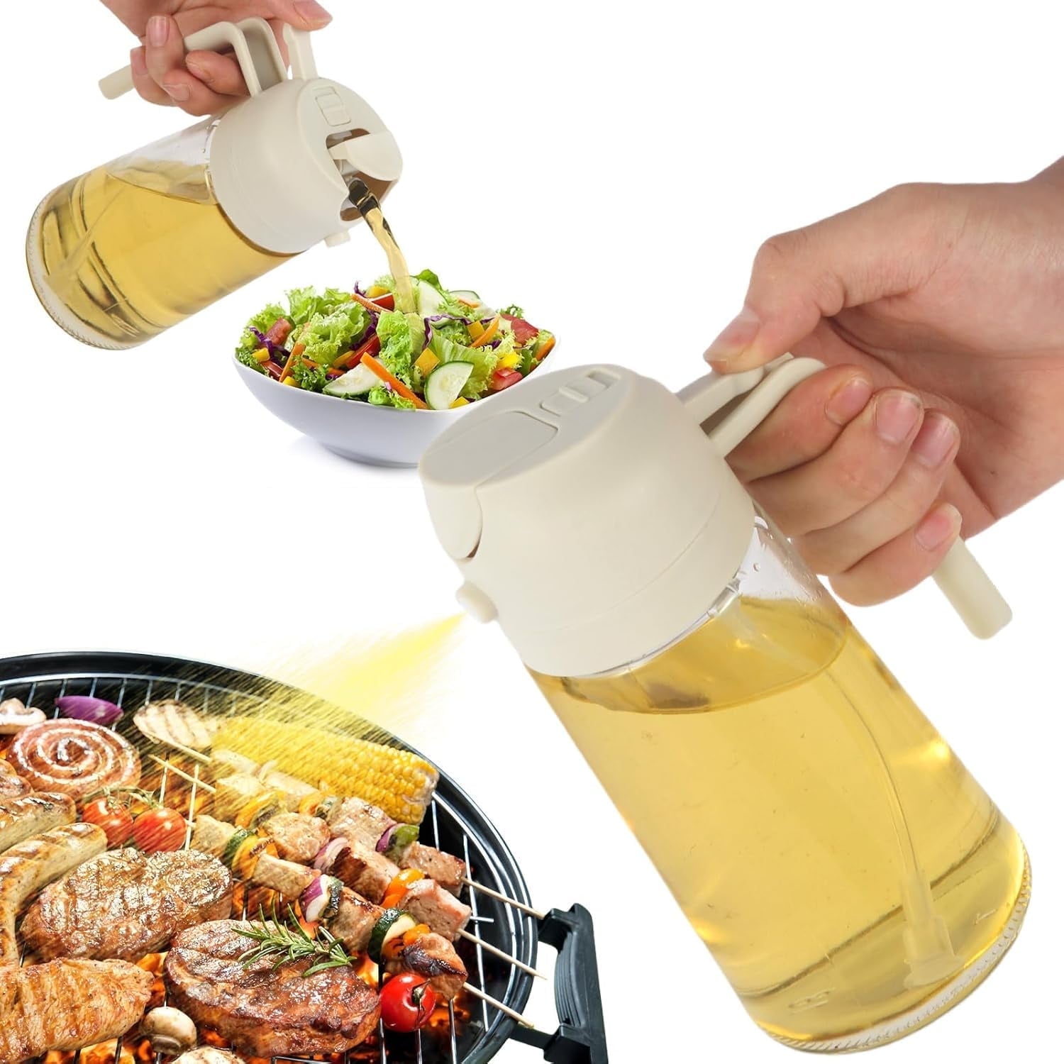 2-in-1 Oil Sprayer & Dispenser Bottle for Cooking - 16oz Premium Glass ...