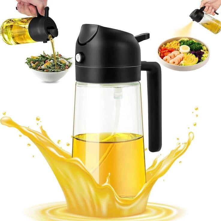 2-in-1 Olive Oil Dispenser and Sprayer for Kitchen, 16oz Premium Glass ...