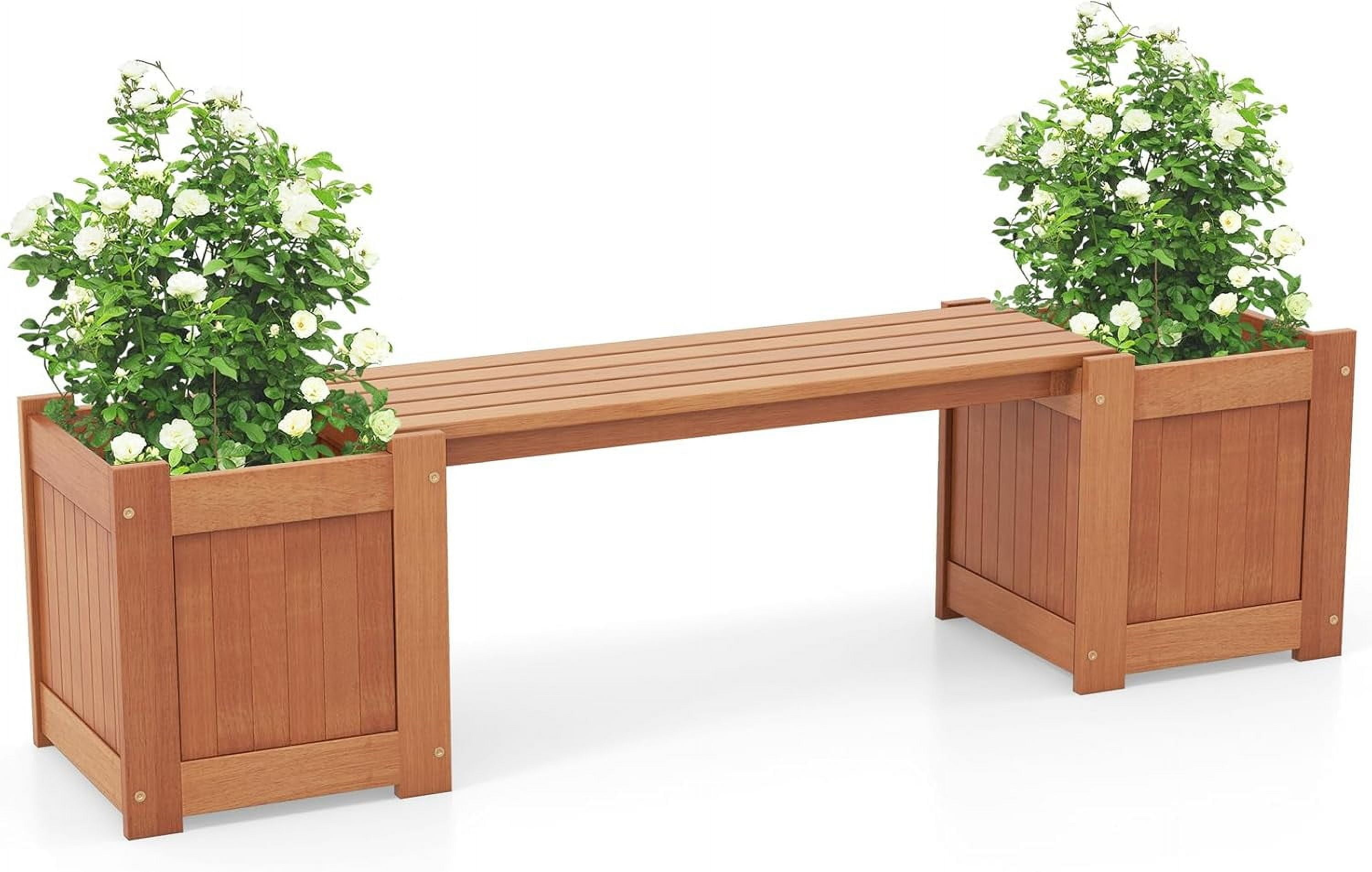 2-in-1 Outdoor Bench with 2 Raised Garden Beds, Wood with Teak Oil ...