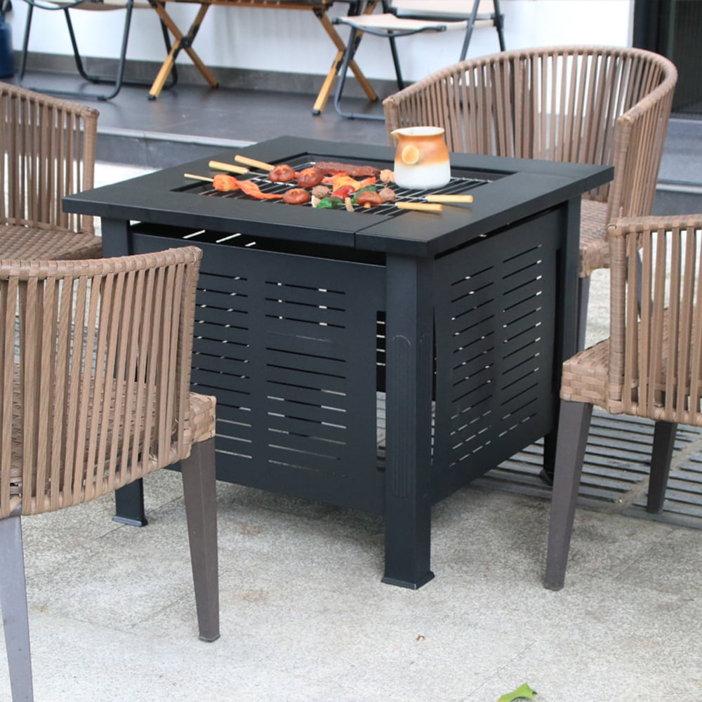 2-in-1 Outdoor Fire Pit Table – Smokeless Square Patio Heater & Grill ...