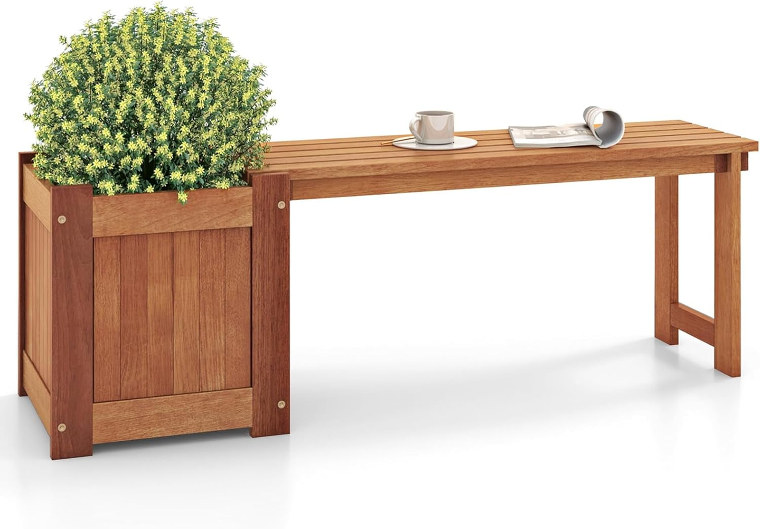 2-in-1 Outdoor Planter Box with Bench, Outdoor Bench with Raised Garden ...