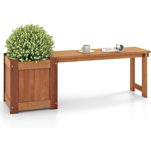 2-in-1 Outdoor Planter Box with Bench, Outdoor Bench with Raised Garden ...