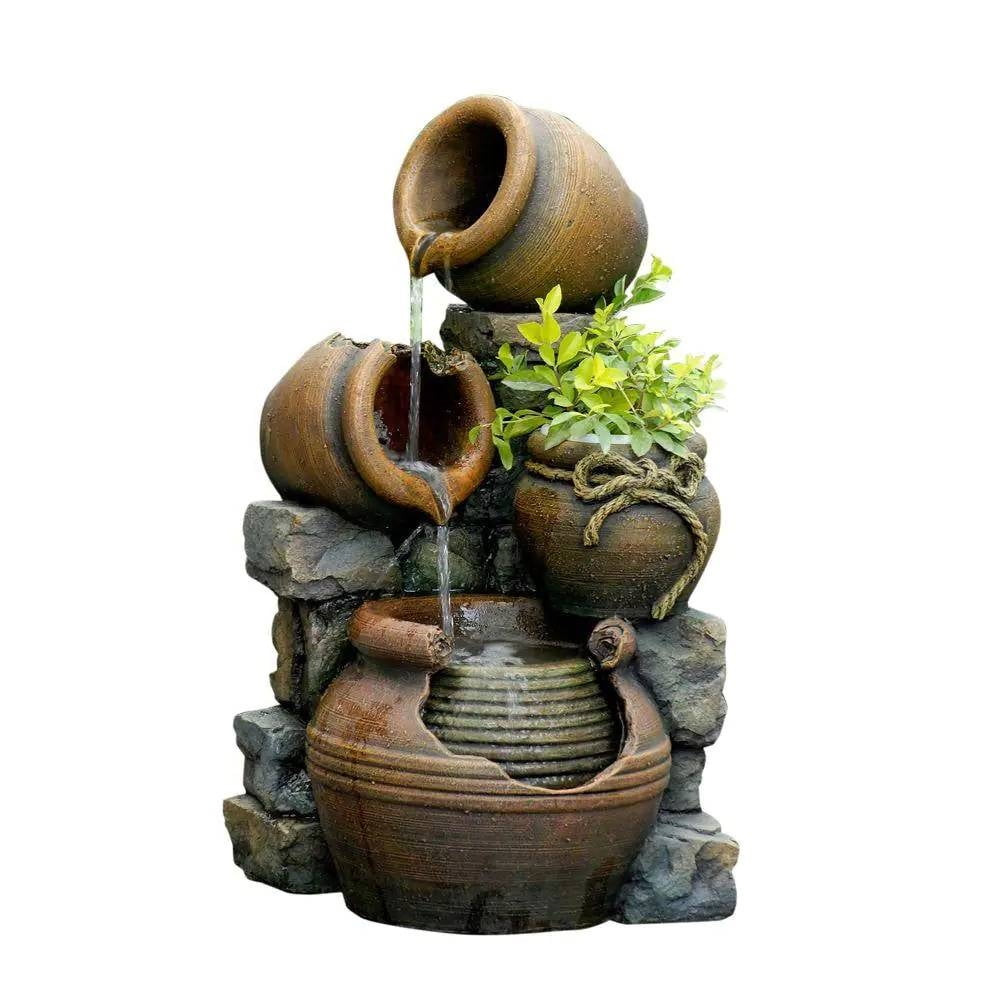 2-in-1 Outdoor Polyresin 15-Gallon Pouring Pots Water Fountain Planter ...