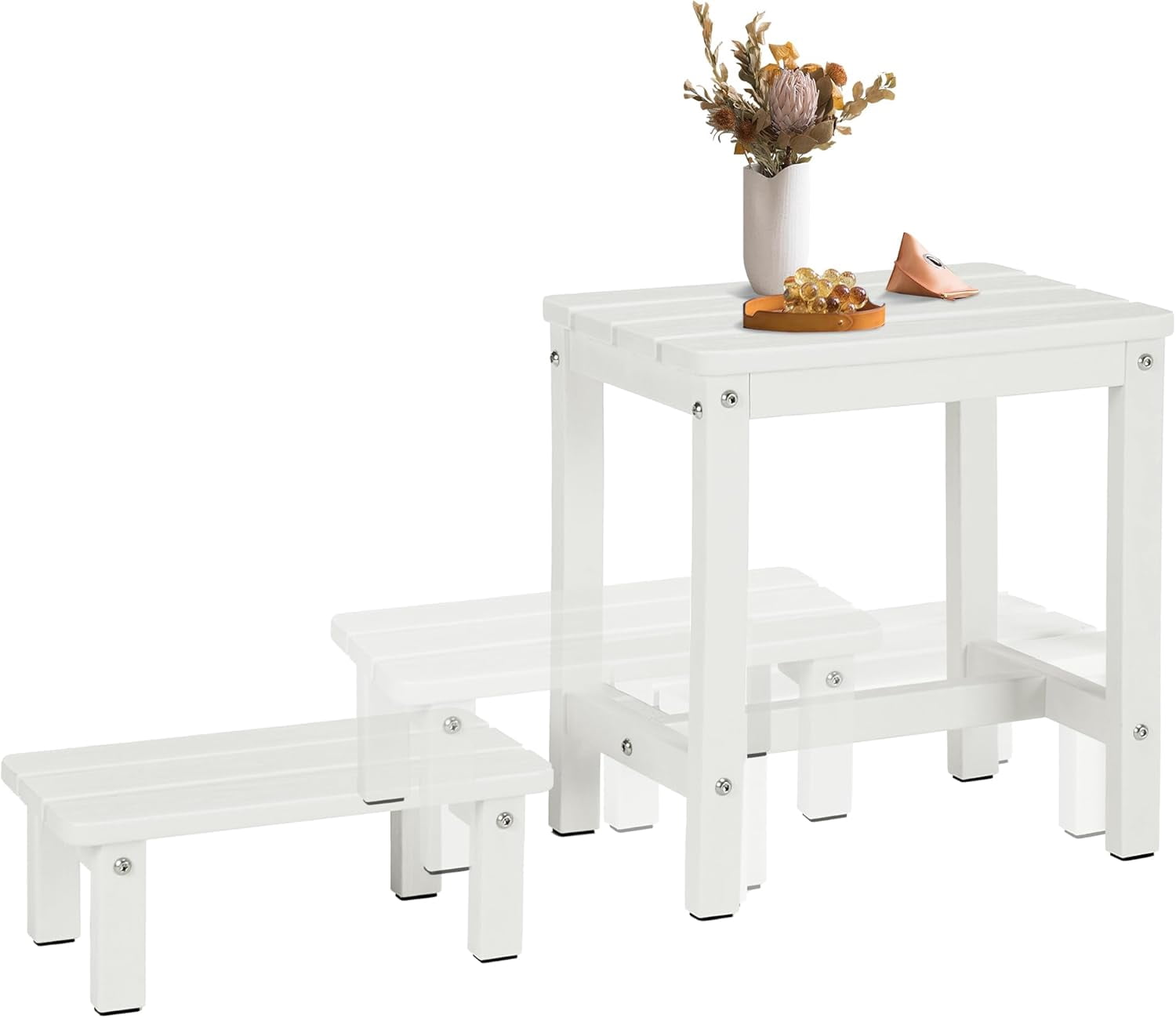 2-in-1 Outdoor Side Table with Removable Small Foot Stool, HDPS Small ...