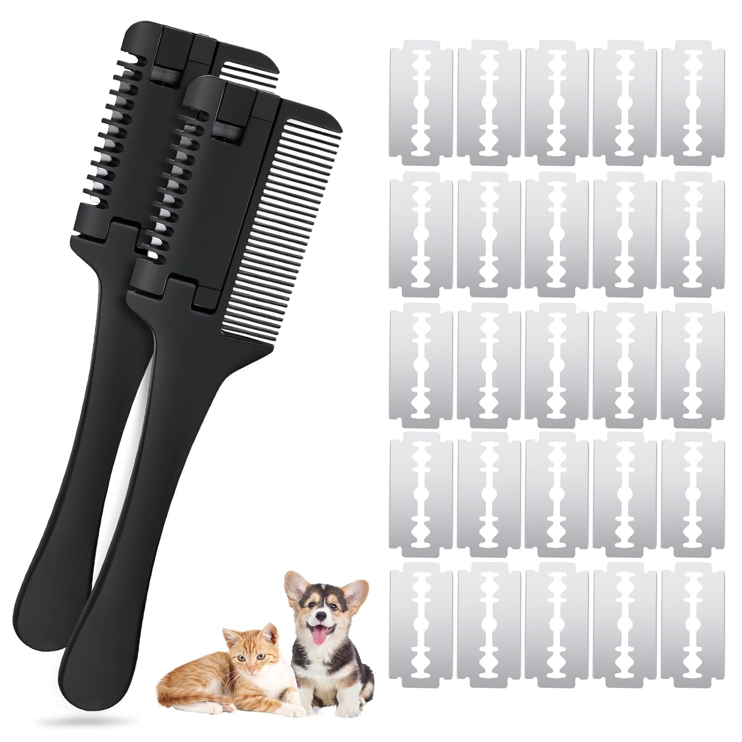 2-in-1 Pet Grooming Comb for Dogs and Cats - 2 Combs with 20 Extra ...