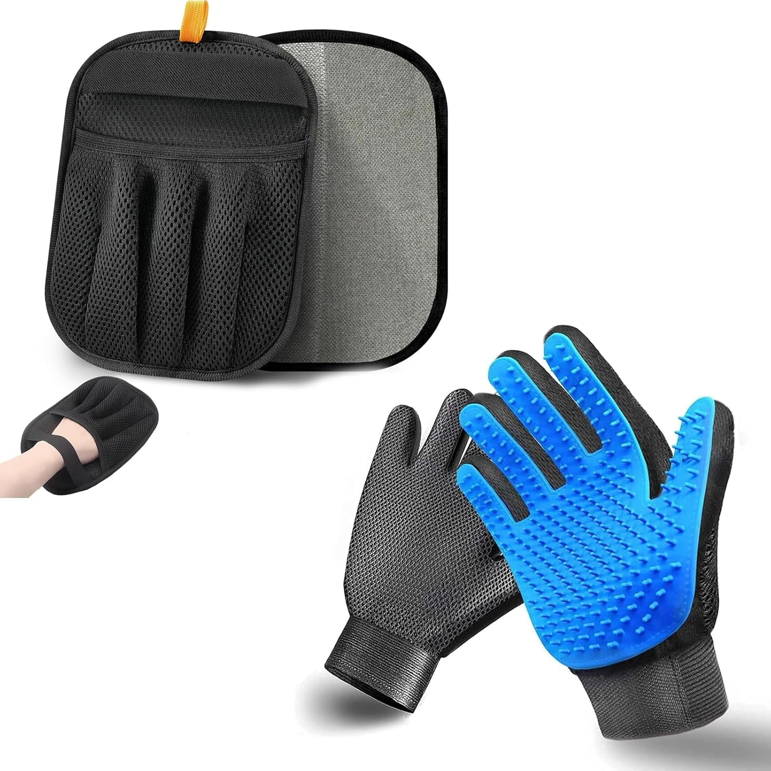 2-in-1 Pet Hair Removal Glove Set for Cats & Dogs, Five-Finger ...