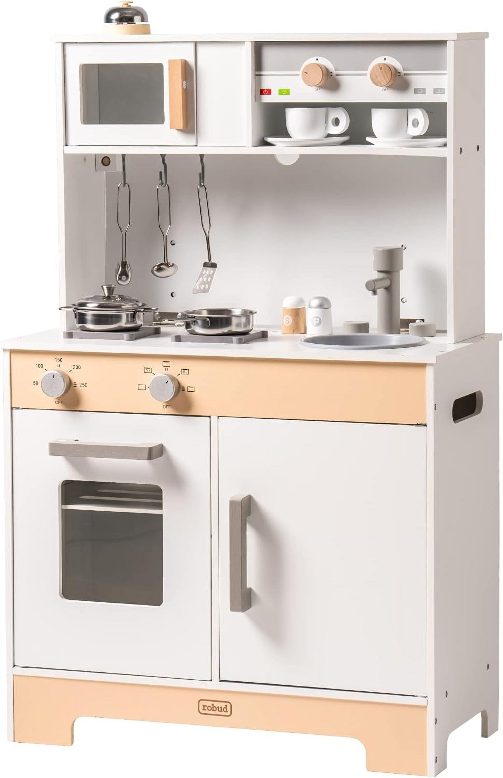 2 in 1 Play Kitchen for Kids Wooden Chef Pretend Play Kitchen Playset ...