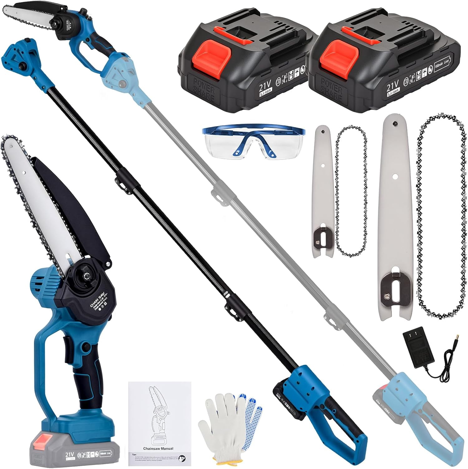 2-in-1 Pole , 6" & 8" Mini Cordless with Extension Pole & 2 x 21V ...