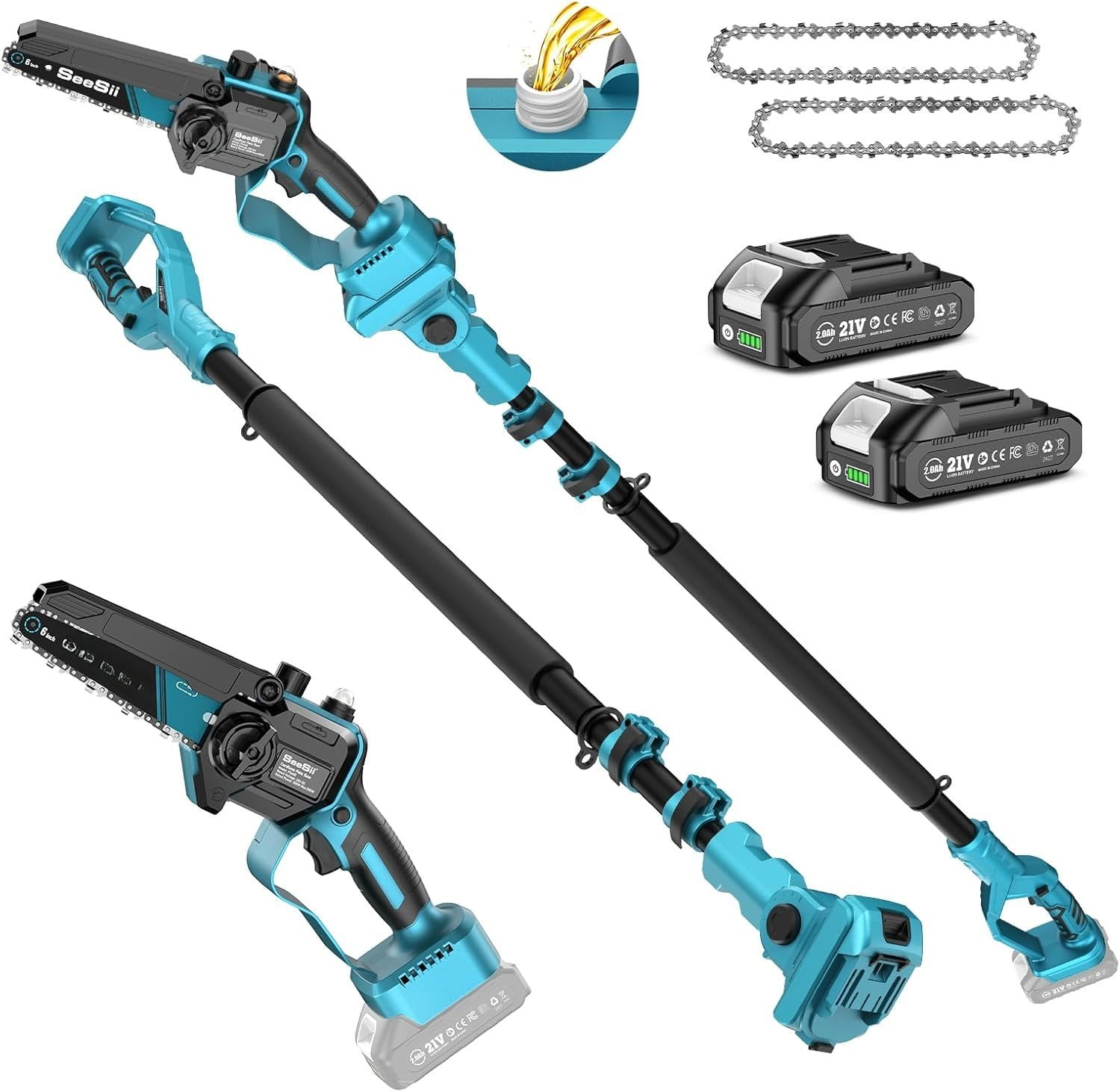 2-in-1 Pole Saws for Tree Trimming, 6 Inch Mini Cordless with Extension ...