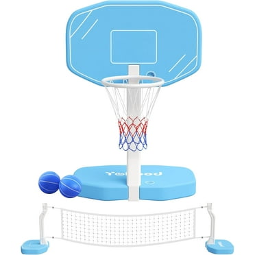 PEXMOR 2-in-1 Pool Basketball Hoop, Volleyball Net Set, 4 Balls, 1 Air ...
