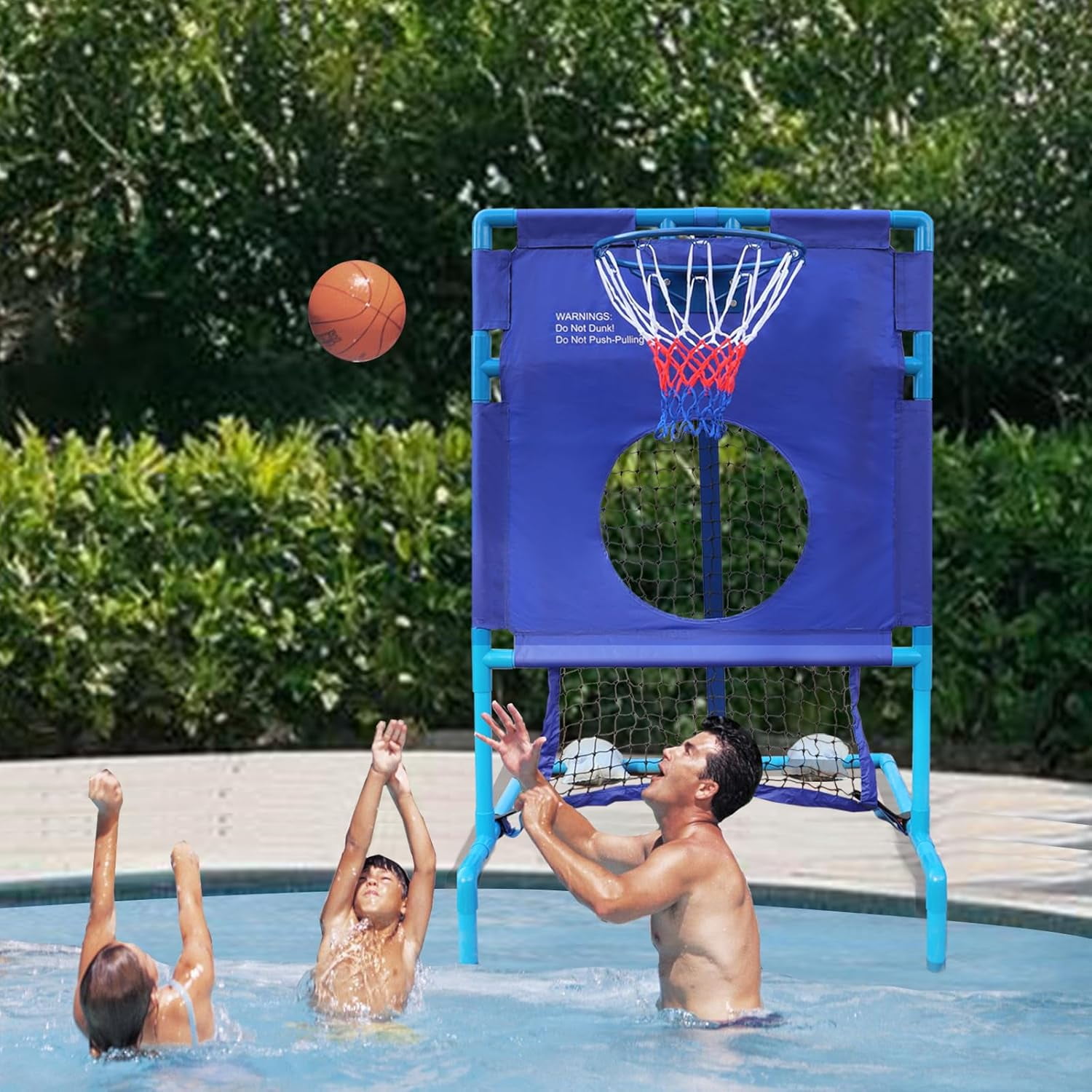 2-in-1 Poolside Basketball Hoop & Water Toss Set – Outdoor Sports Game ...