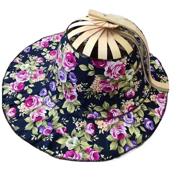 2 in 1 Portable Bamboo Sun Hat Foldable Hand Fan Hat for Women Summer ...