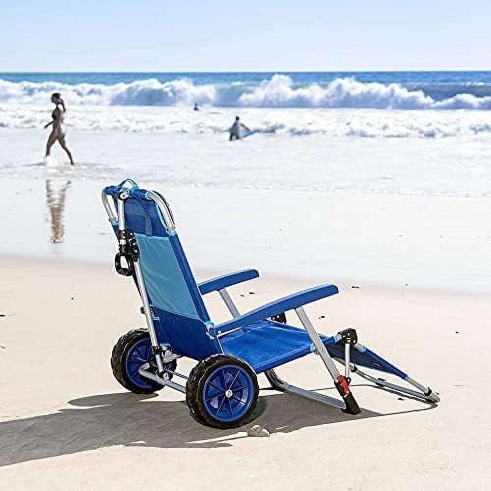2-in-1 Portable Blue Beach Day Folding Lounge Chair & Cargo Cart ...