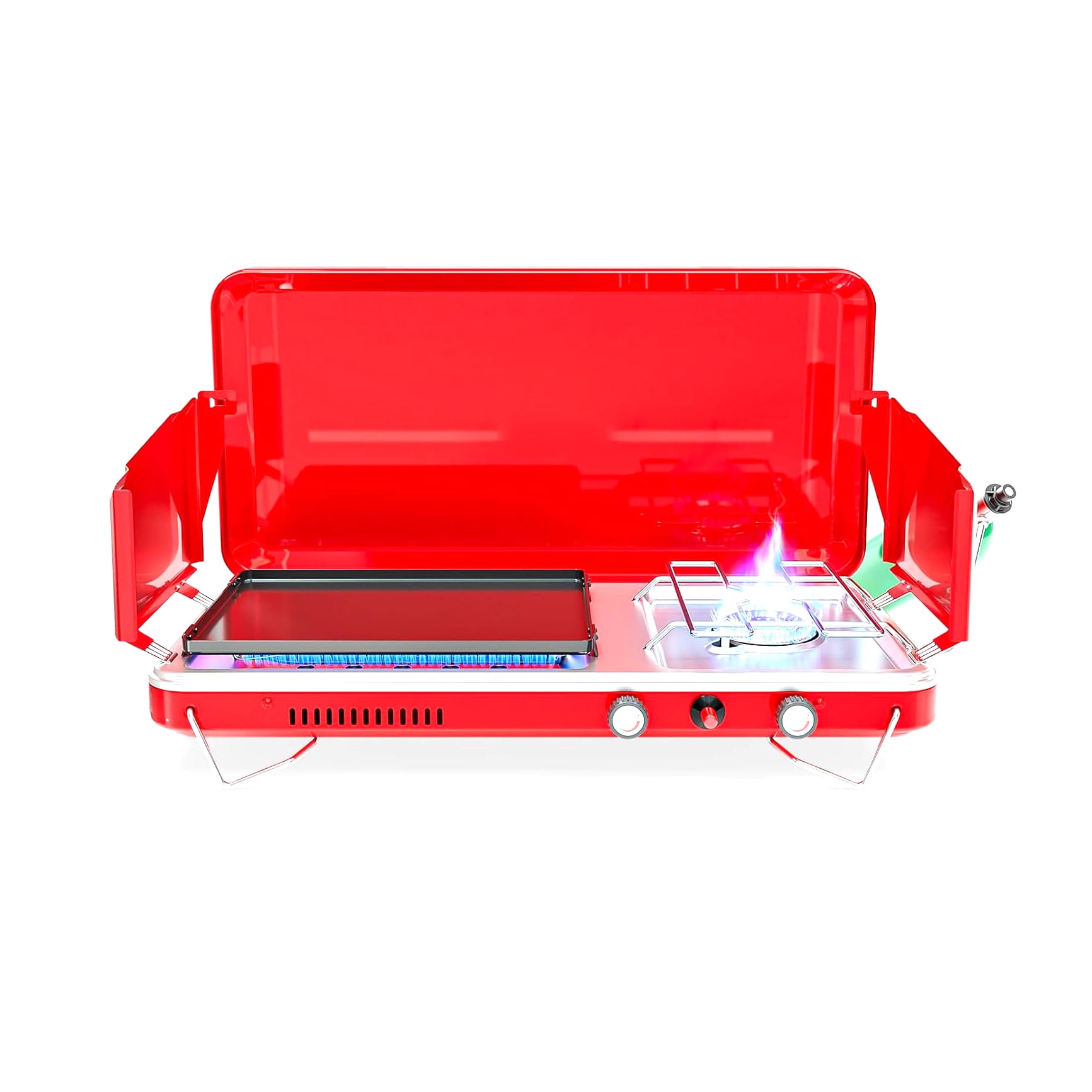 2-in-1 Portable Camping Stove and Grill with Enamel Griddle & Piezo ...