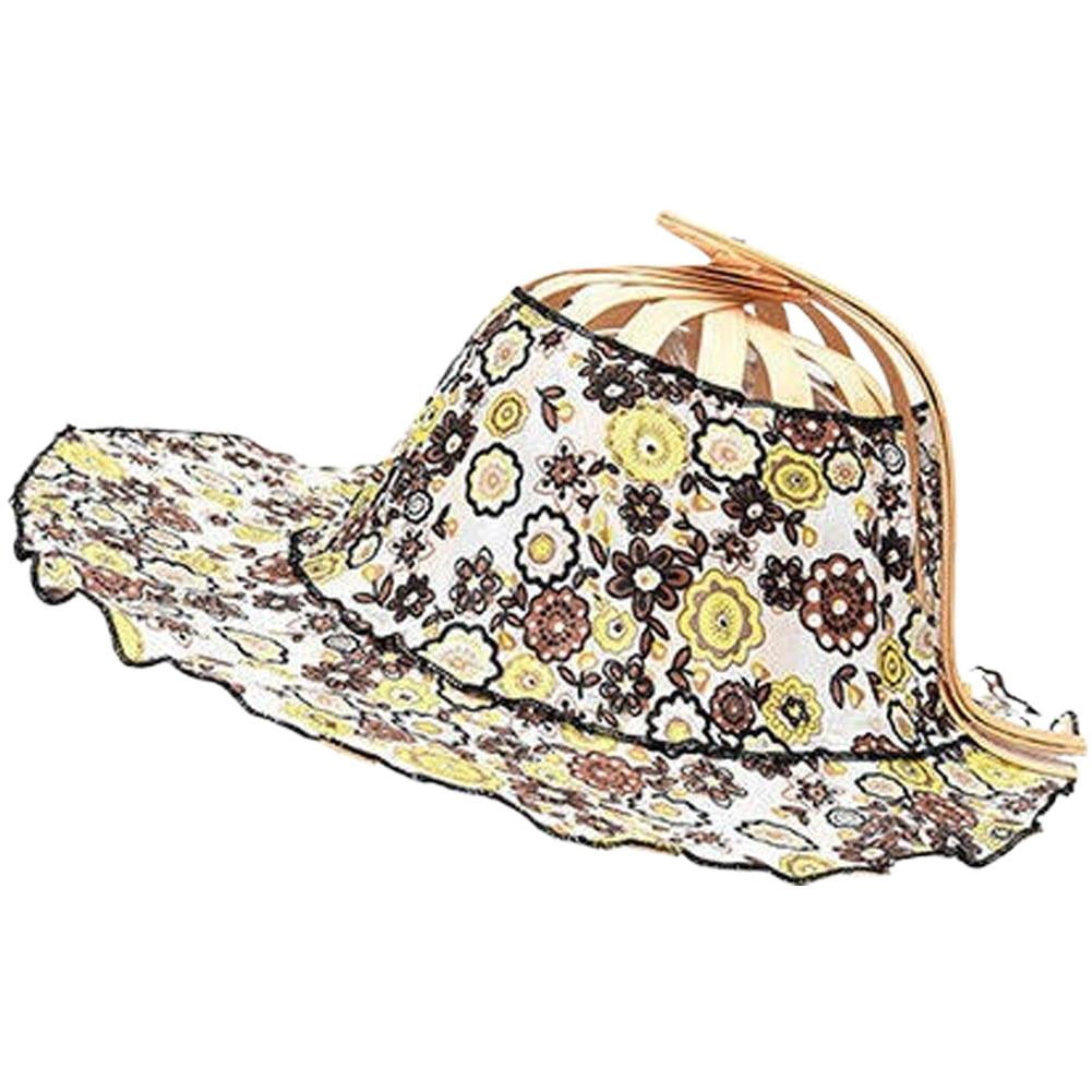 2-in-1 Portable Foldable Bamboo Sun Hat and Hand Fan for Women's Summer ...